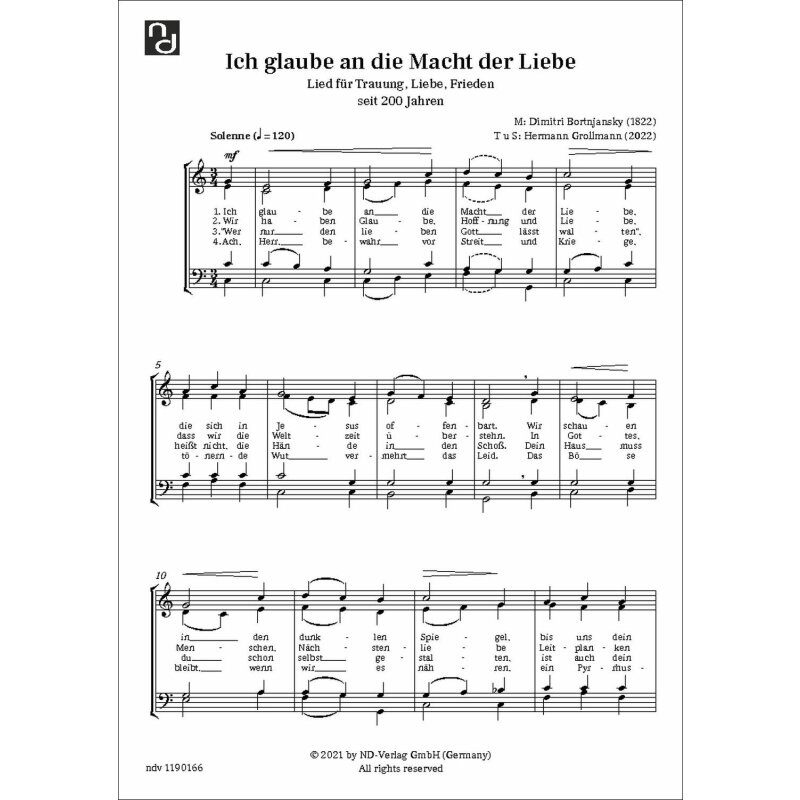 Ich glaube an die Macht der Liebe für Gemischter Chor - Noten | ND-Ve, 2,20