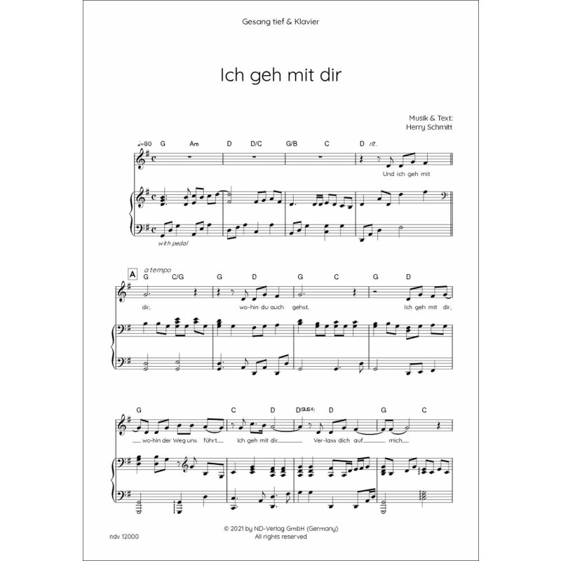 Ich geh mit dir für Gesang tief und Klavier - Noten | ND-Verlag, 4,90